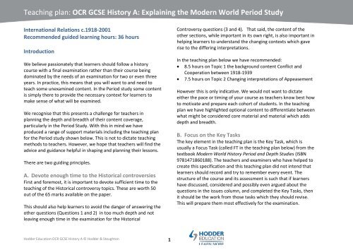 Teaching plan OCR GCSE History A Explaining the Modern World Period Study