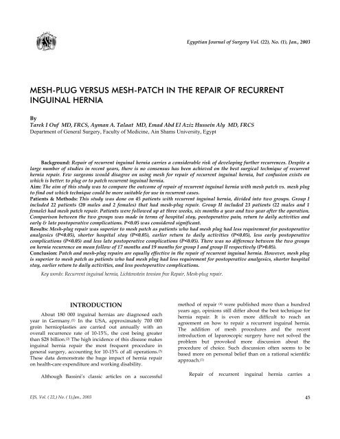 mesh-plug versus mesh-patch in the repair of recurrent inguinal hernia