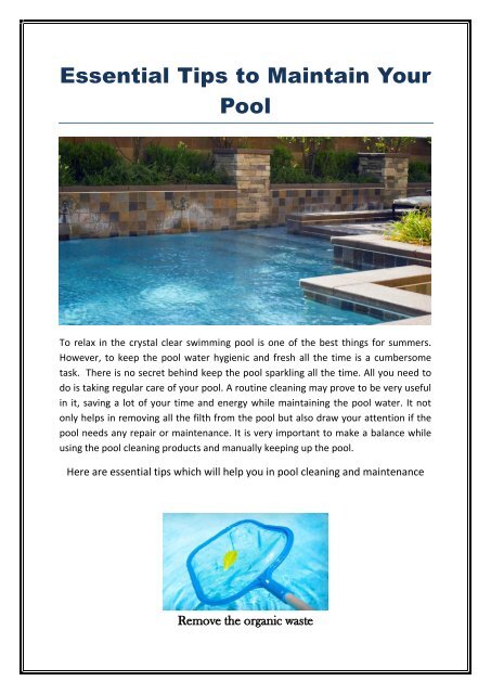 Essential tips to maintain your pool