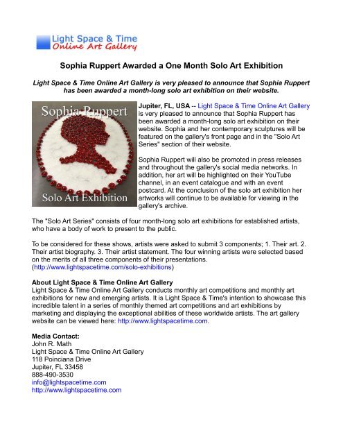 Sophia Ruppert Awarded a One Month Solo Art Exhibition