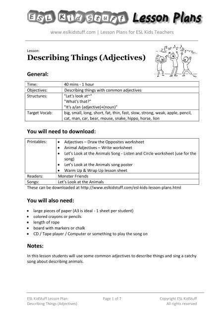 Adjectives lesson plan Adjectives lesson plan