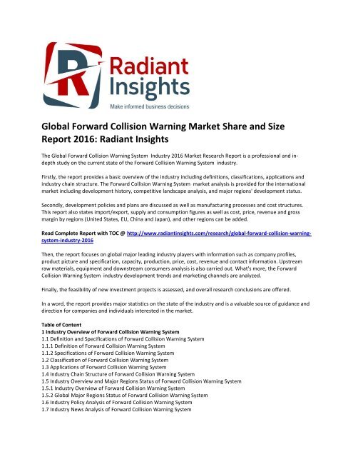 Global Forward Collision Warning Market Share, Global Insights ...