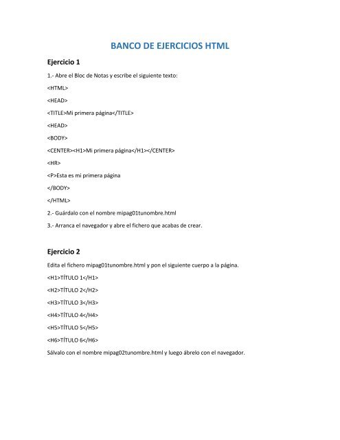 Banco De Ejercicios Html 