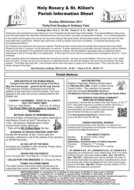 Holy Rosary & St. Kilian's Parish Information Sheet - Greystones ...