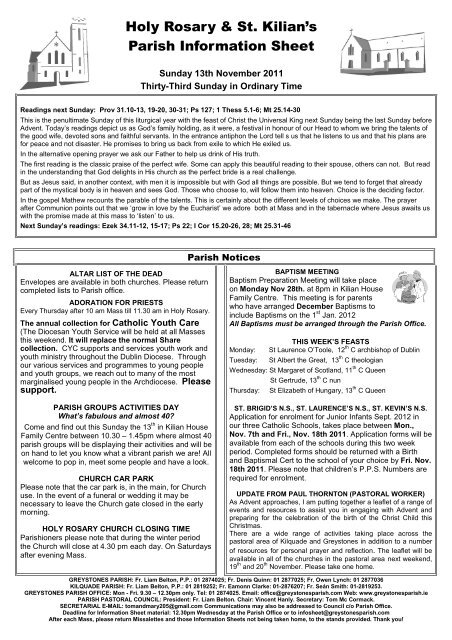 Holy Rosary & St. Kilian's Parish Information Sheet - Greystones ...