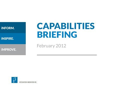 CAPABILITIES BRIEFING - i3-corps