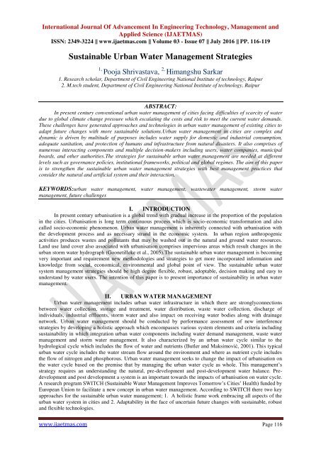 Sustainable Urban Water Management Strategies