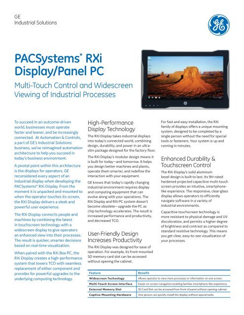 GEIS PACSystems RXi Display Panel PC Datasheet