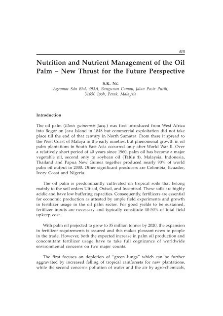 Nutrition and Nutrient Management of the Oil Palm