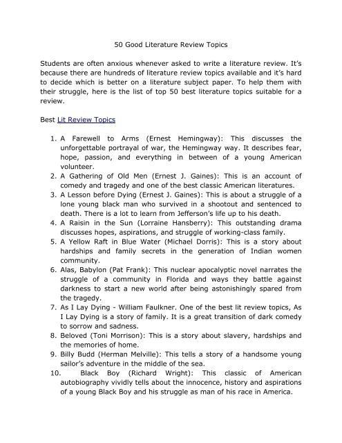 A List to 50 Good Literature Review Topics
