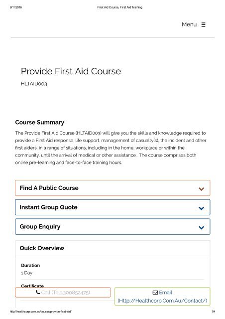 First Aid Course, First Aid Training