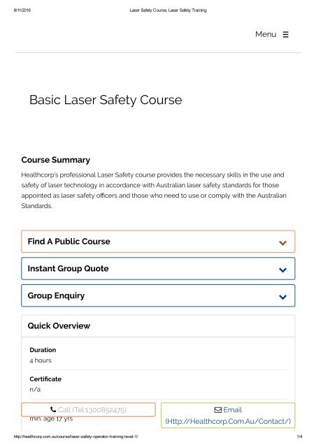 Laser Safety Course, Laser Safety Training