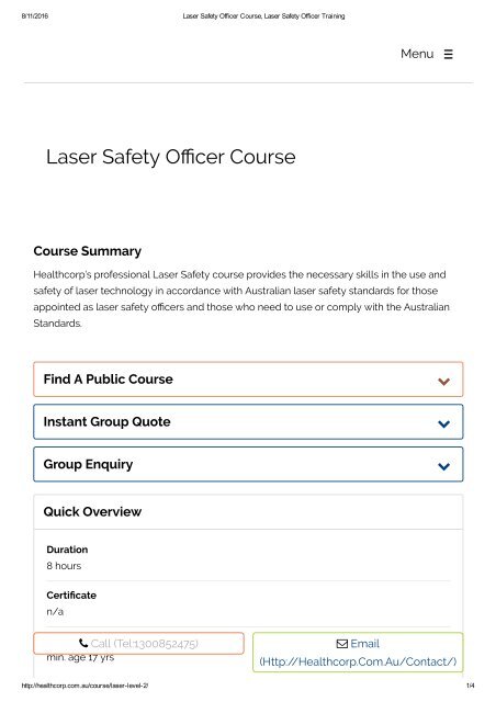 Laser Safety Officer Course, Laser Safety Officer Training