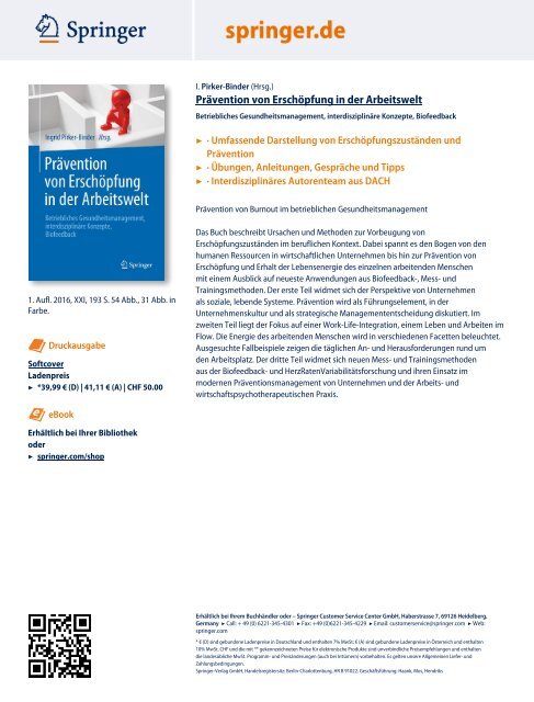 Prävention von Erschöpfung in der Arbeitswelt, Ingrid Pirker-Binder