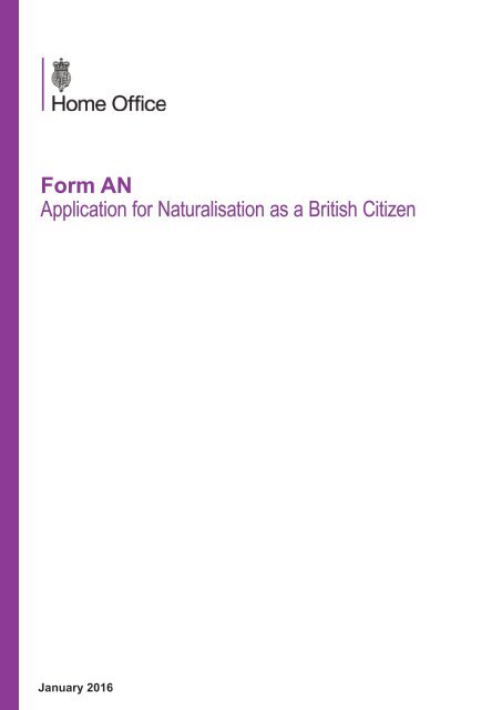 Form AN Application for Naturalisation as a British Citizen