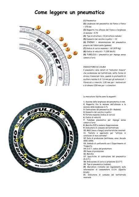 Come leggere un pneumatico