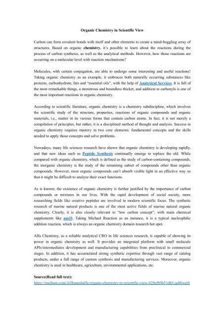 Organic Chemistry in Scientific View