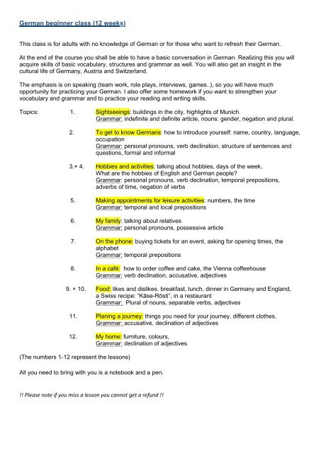 German beginner class