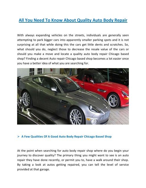 All You Need To Know About Quality Auto Body Repair