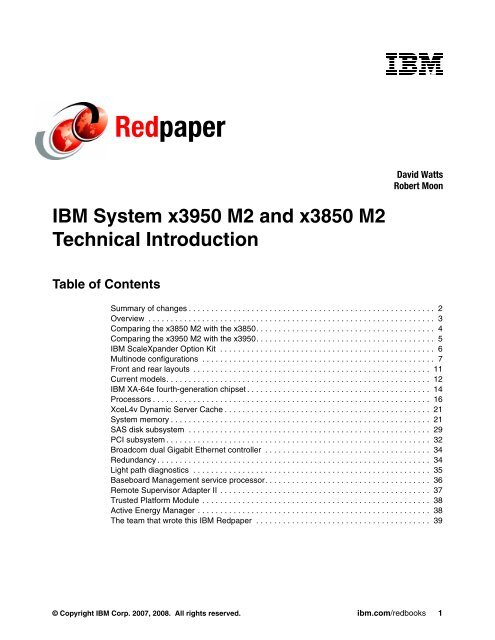 IBM System x3850 M2 Technical Introduction - IBM Redbooks