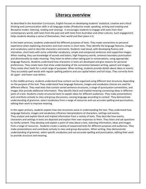 Primary Literacy overview