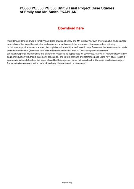 PS360 PS/360 PS 360 Unit 9 Final Project Case Studies of Emily and Mr ...