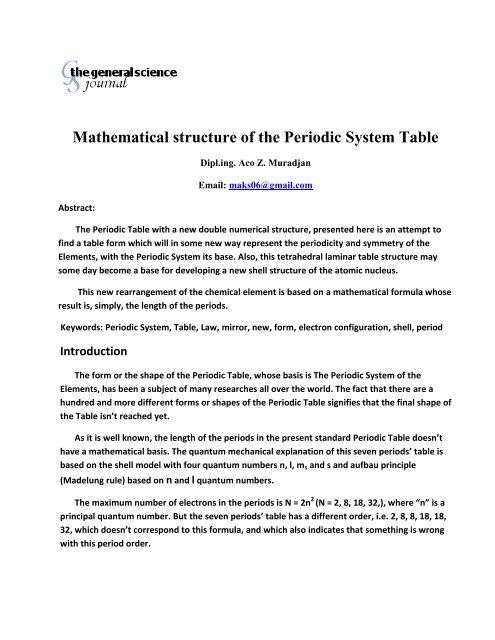 Mathematical structure of the Periodic System Table-rev