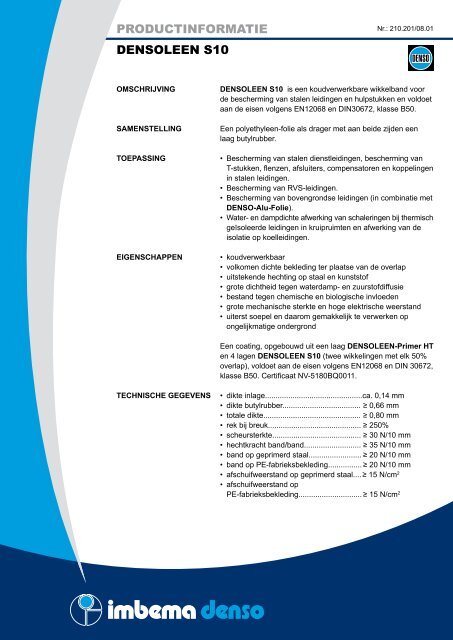 PRODUCTINFORMATIE DENSOLEEN S10 - Imbema Denso
