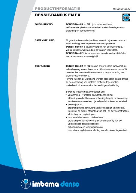 PRODUCTINFORMATIE DENSIT-BAND K EN FK - Imbema Denso