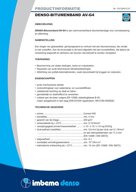 productinformatie denso-bitumenband av-g4 - Imbema Denso