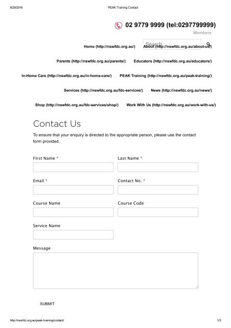 PEAK Training Contact