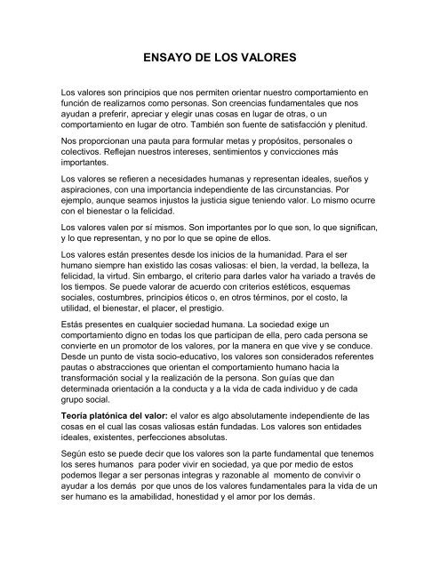 ENSAYO DE LOS VALORES ENSAYO DE LOS VALORES