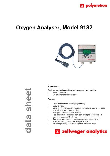Oxygen Analyser, Model 9182 data sheet - oleinitec.se