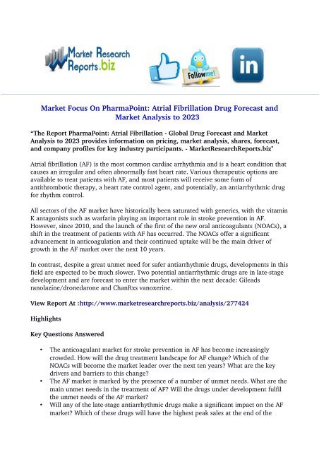 PharmaPoint: Atrial Fibrillation - Global Drug Forecast and Market Analysis to 2023