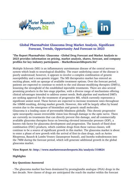 PharmaPoint: Glaucoma - Global Drug Forecast and Market Analysis to 2023