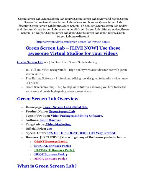 Green Screen Lab Review and Premium $14,700 Bonus