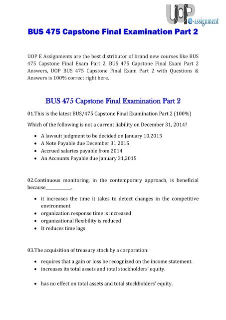 BUS 475 Capstone Final Examination Part 2