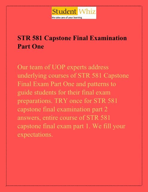 STR 581 Capstone Final Exam Part One/1 | STR 581 Capstone Part 1 ... STR 581 Capstone Final Exam Part One/1 | STR 581 Capstone Part 1 ...