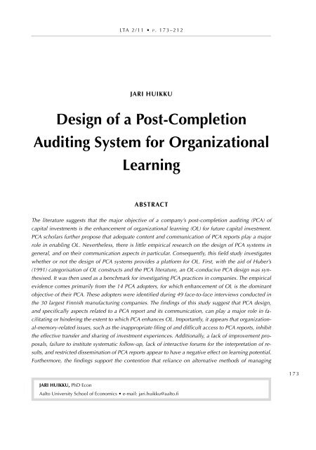 Design of a Post-Completion auditing System for Organizational ...