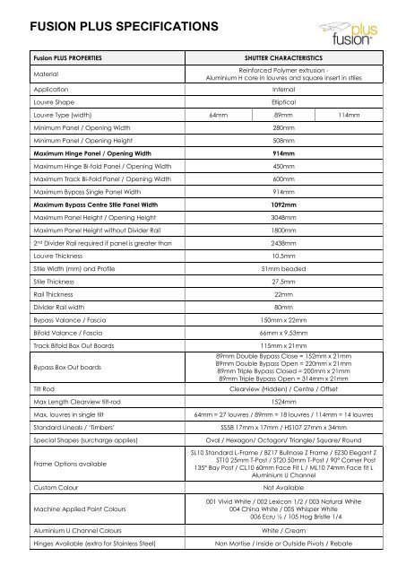Fusion PLUS Specification Sheet