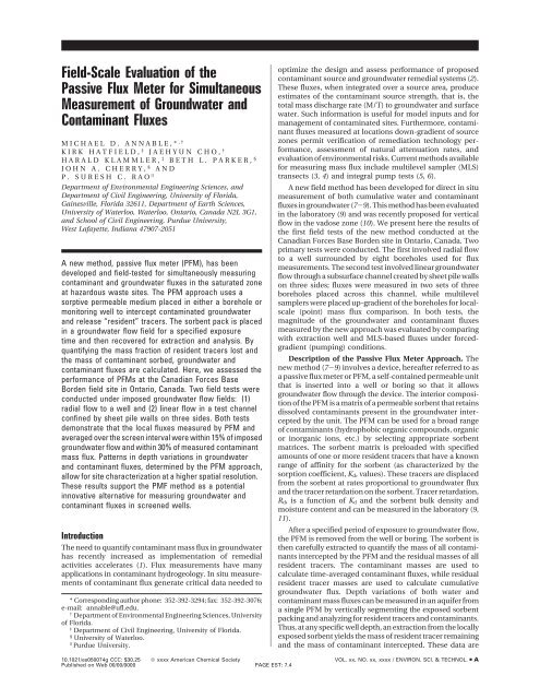 Field-Scale Evaluation of the Passive Flux Meter for ... - EnviroFlux