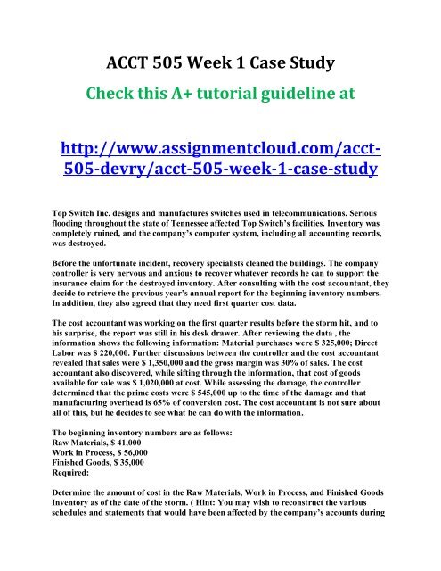 Acct 505 Week 1 Case Study
