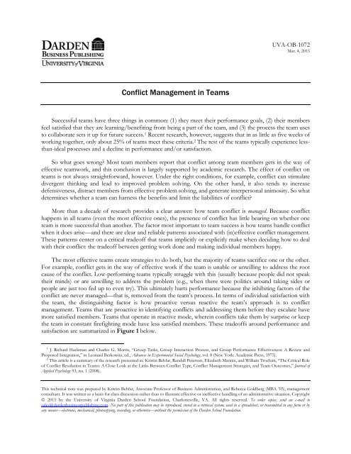 Conflict Management in Teams