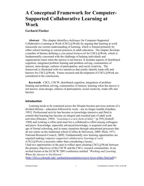 A Conceptual Framework For Computer Supported Collaborative