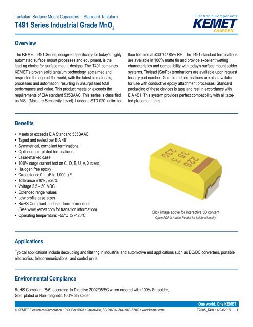 CAPACITOR DE TÂNTALO - KEM_T2005_T491 - DATASHEET