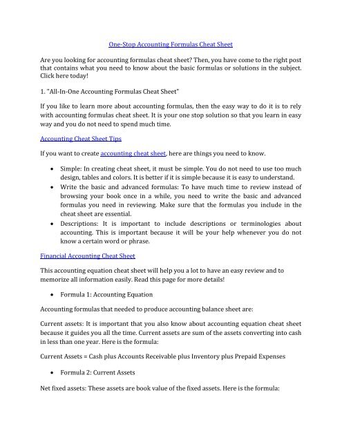 Accounting Equation Cheat Sheet