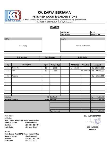 Data Invoice# 213
