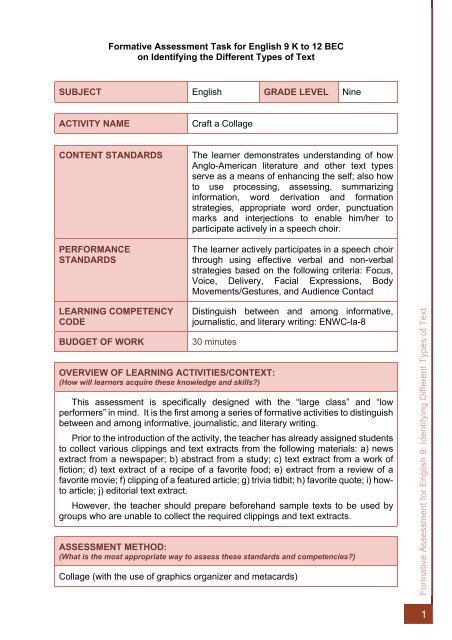 Types of Text _ Formative Assessment