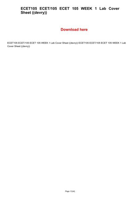 ECET105 ECET/105 ECET 105 WEEK 1 Lab Cover Sheet ((devry)) ECET105 ECET/105 ECET 105 WEEK 1 Lab Cover Sheet ((devry))