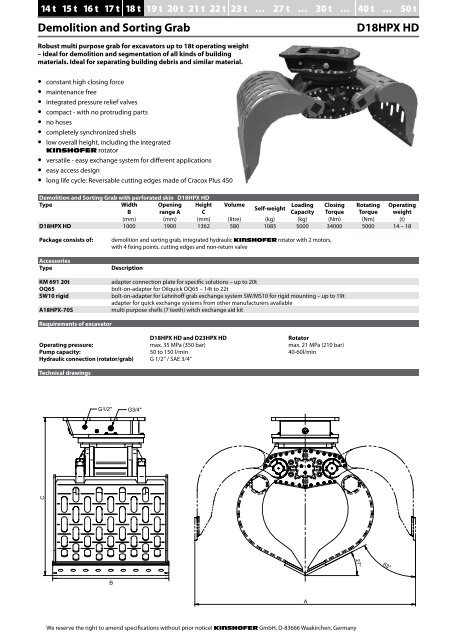 Demolition and Sorting Grab D18HPX HD - Kinshofer
